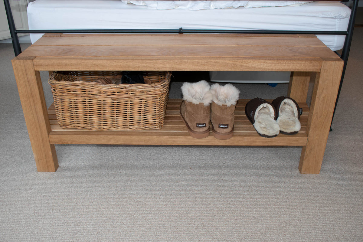 Solid Oak Wooden Bench Seat with Shoe Shelf – The Wooden Storage Bench ...